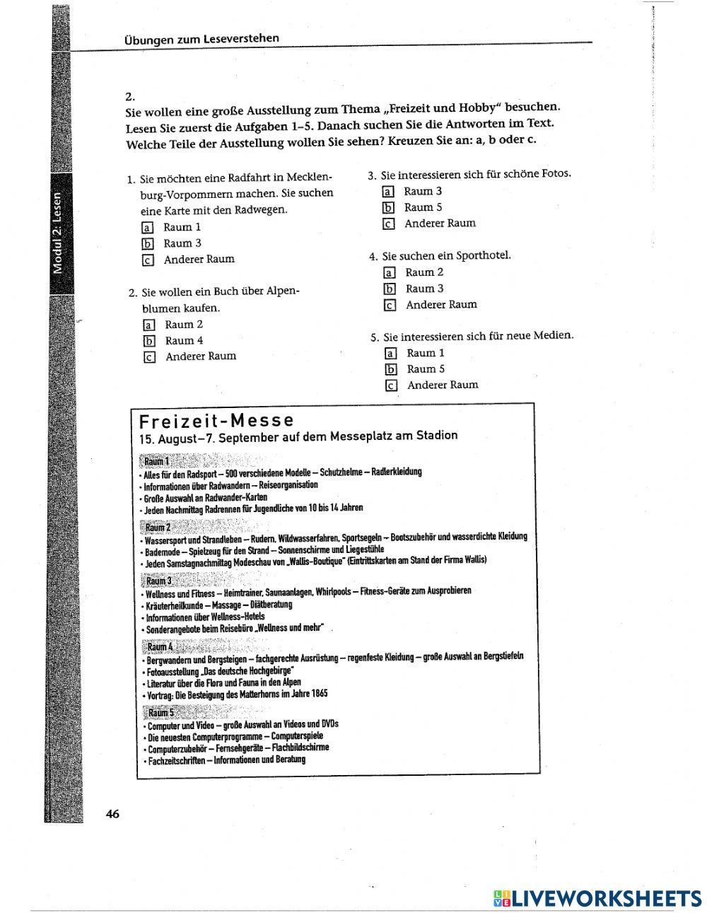 Lesen A2 U1 worksheet | Live Worksheets