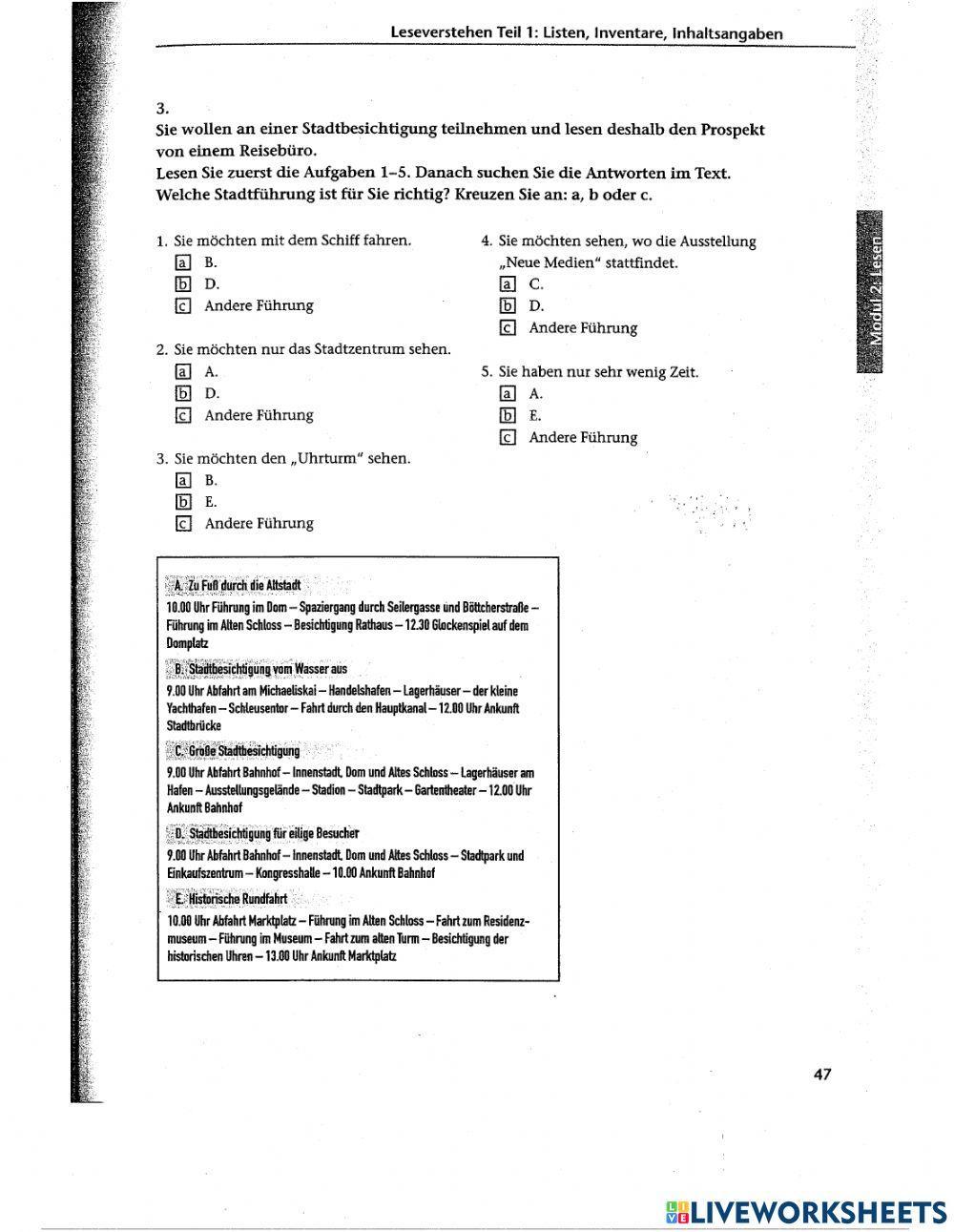 Lesen A2 U1 worksheet | Live Worksheets