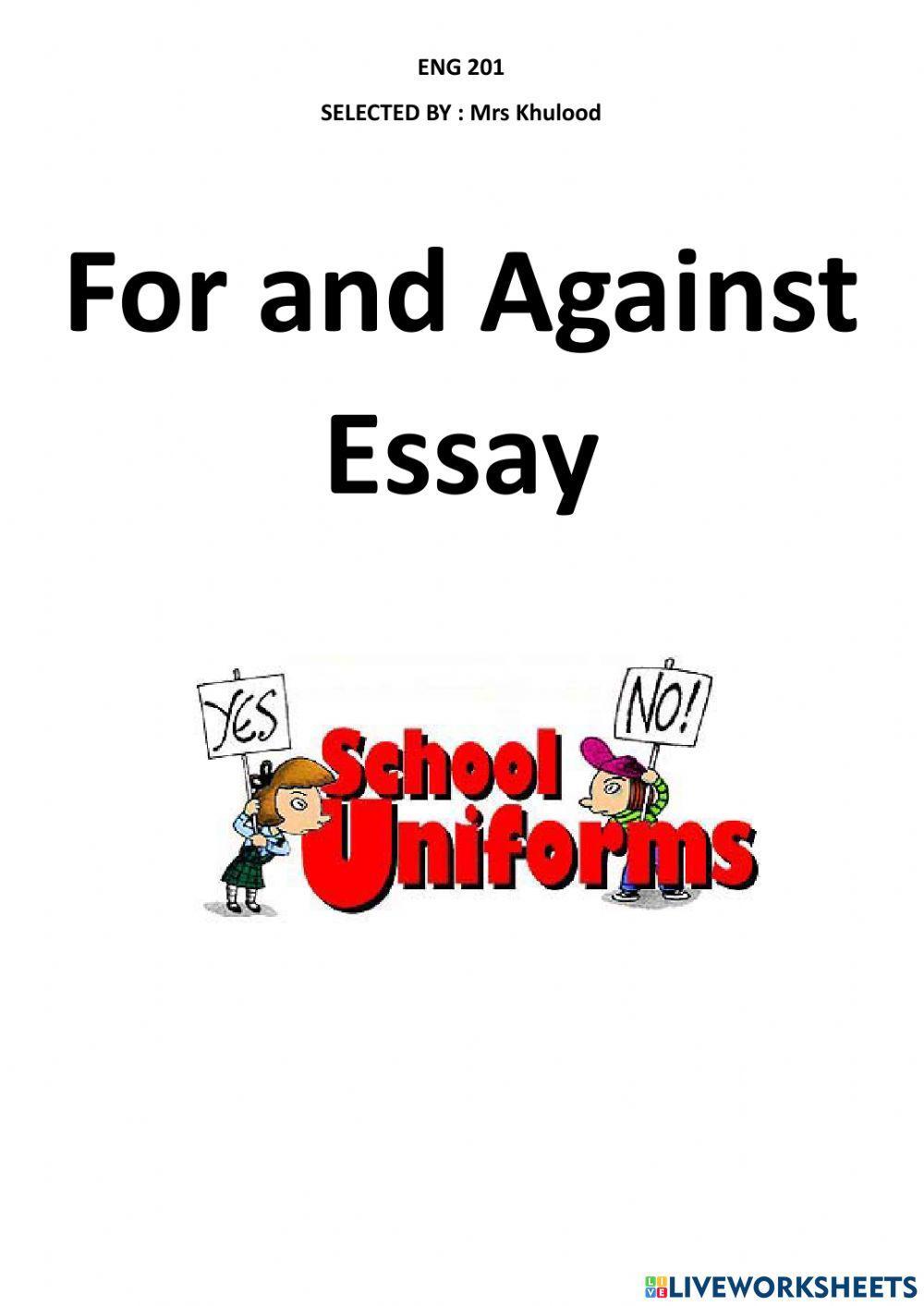 For and Against essay online worksheet | Live Worksheets