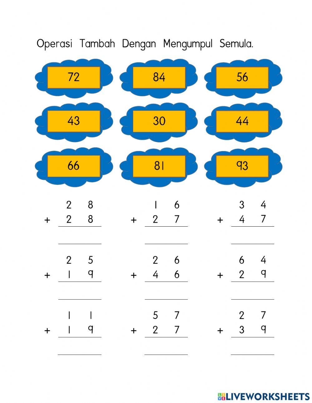 Operasi Tambah | Free Interactive Worksheets | 1427333