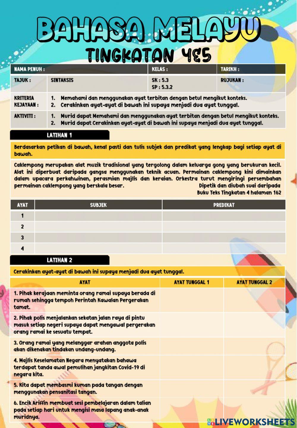 Sintaksis 2 worksheet | Live Worksheets