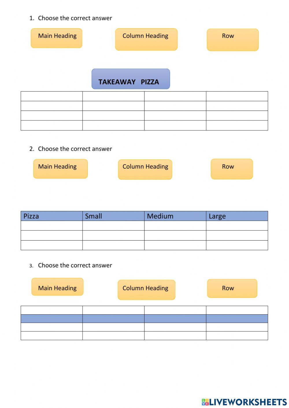 Information tables online exercise for | Live Worksheets