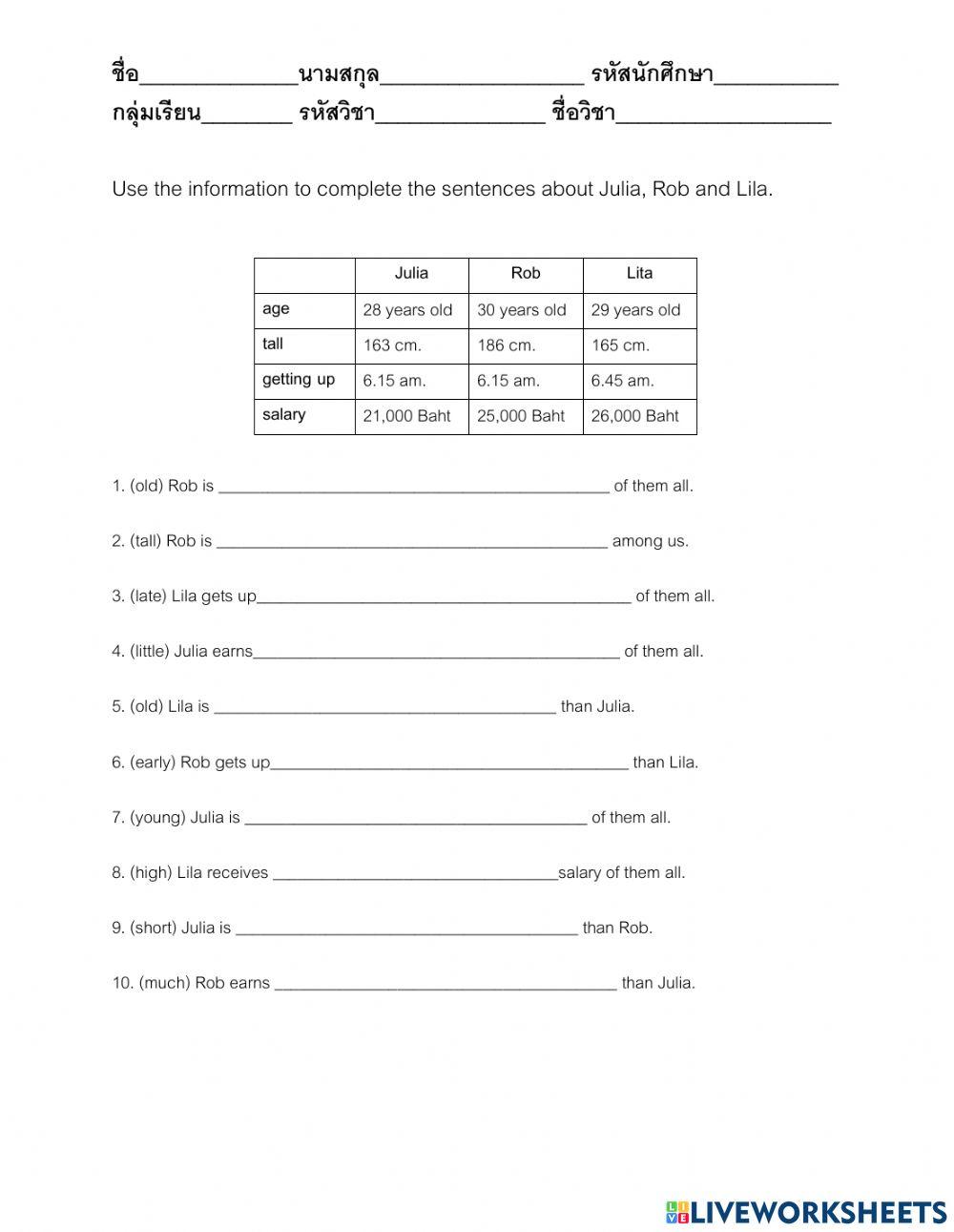 Comparisons interactive activity for Pre-intermediate | Live Worksheets