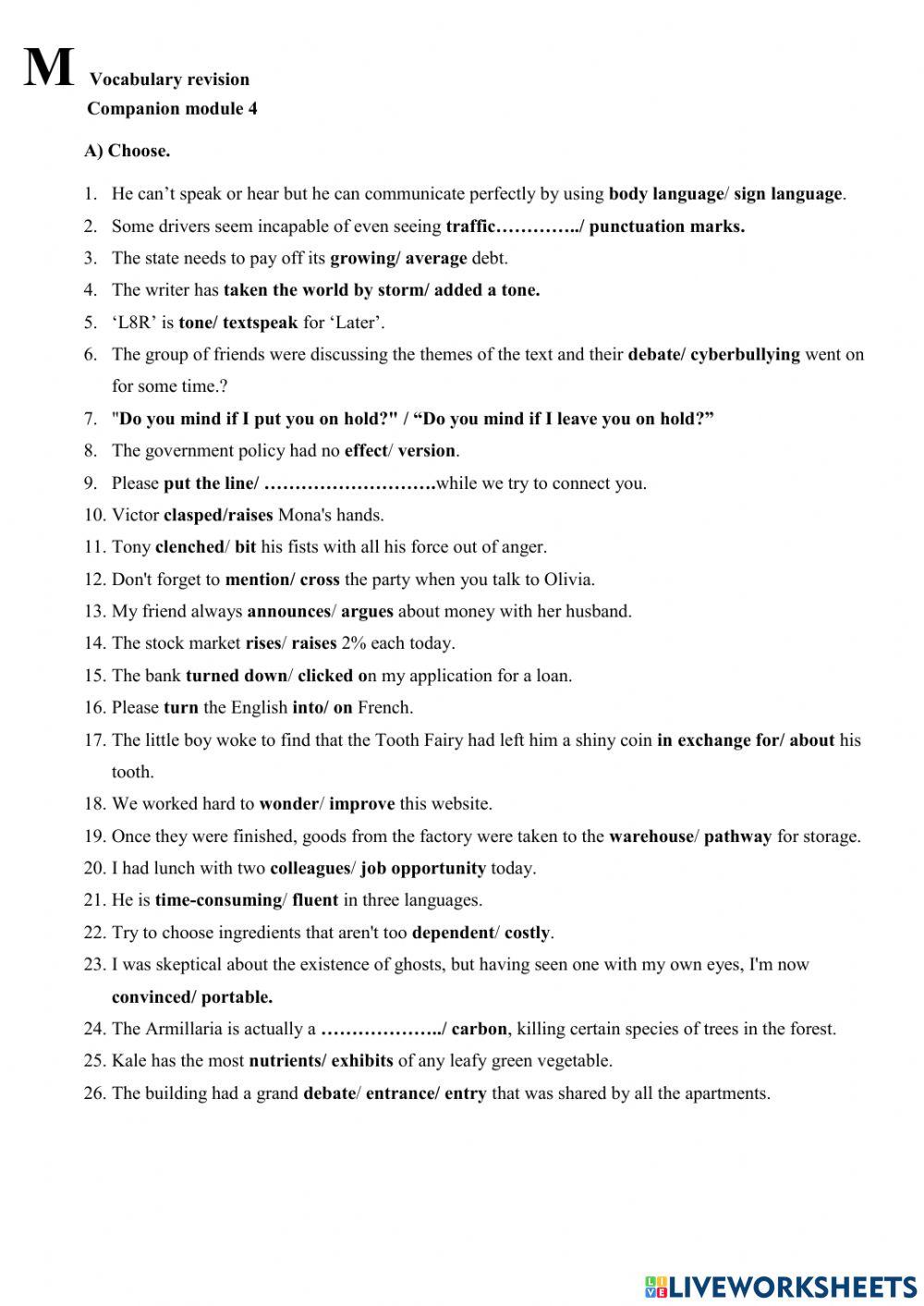 B1 module 4 worksheet | Live Worksheets