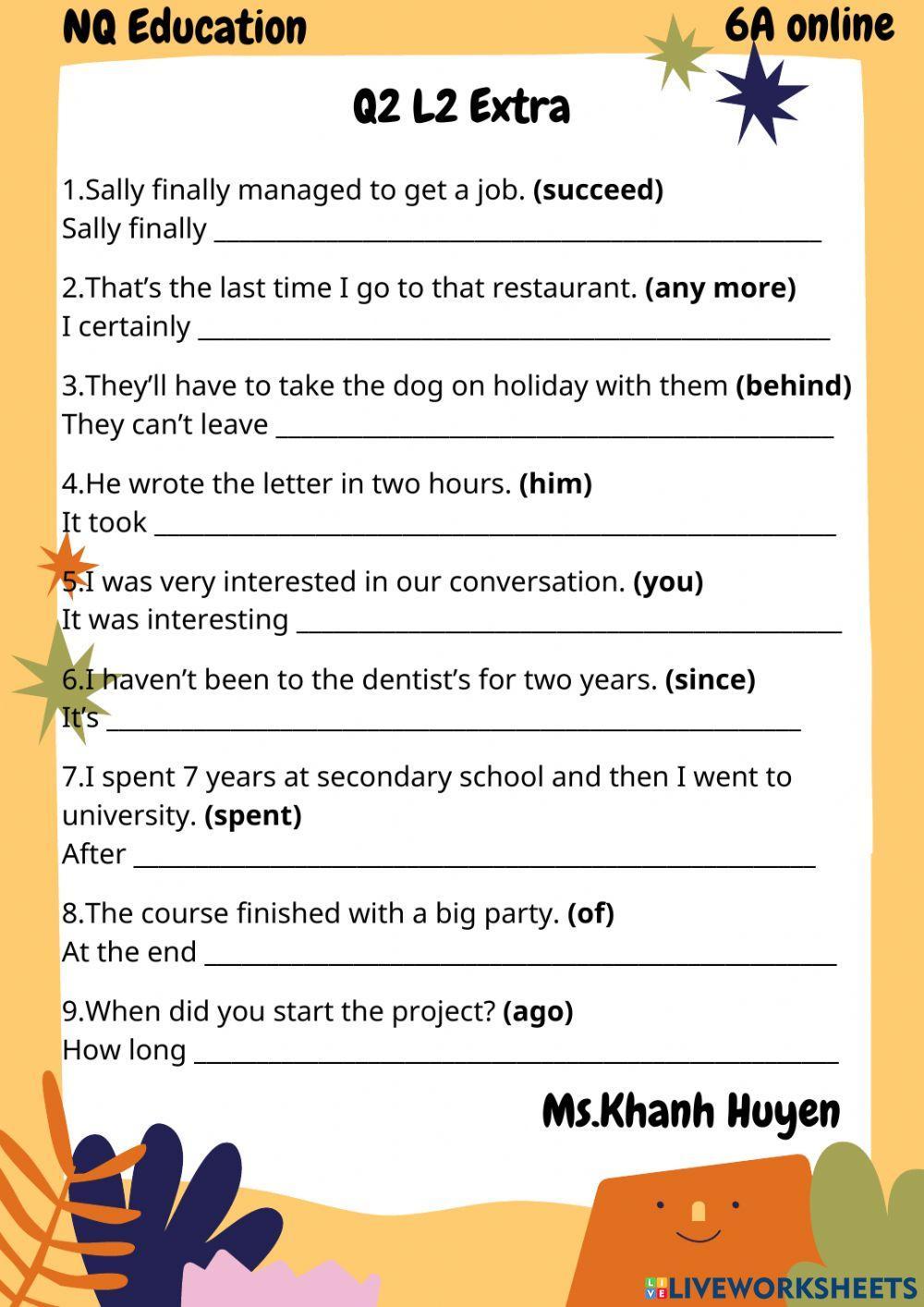 Rewrite the sen… | Free Interactive Worksheets | 1428239