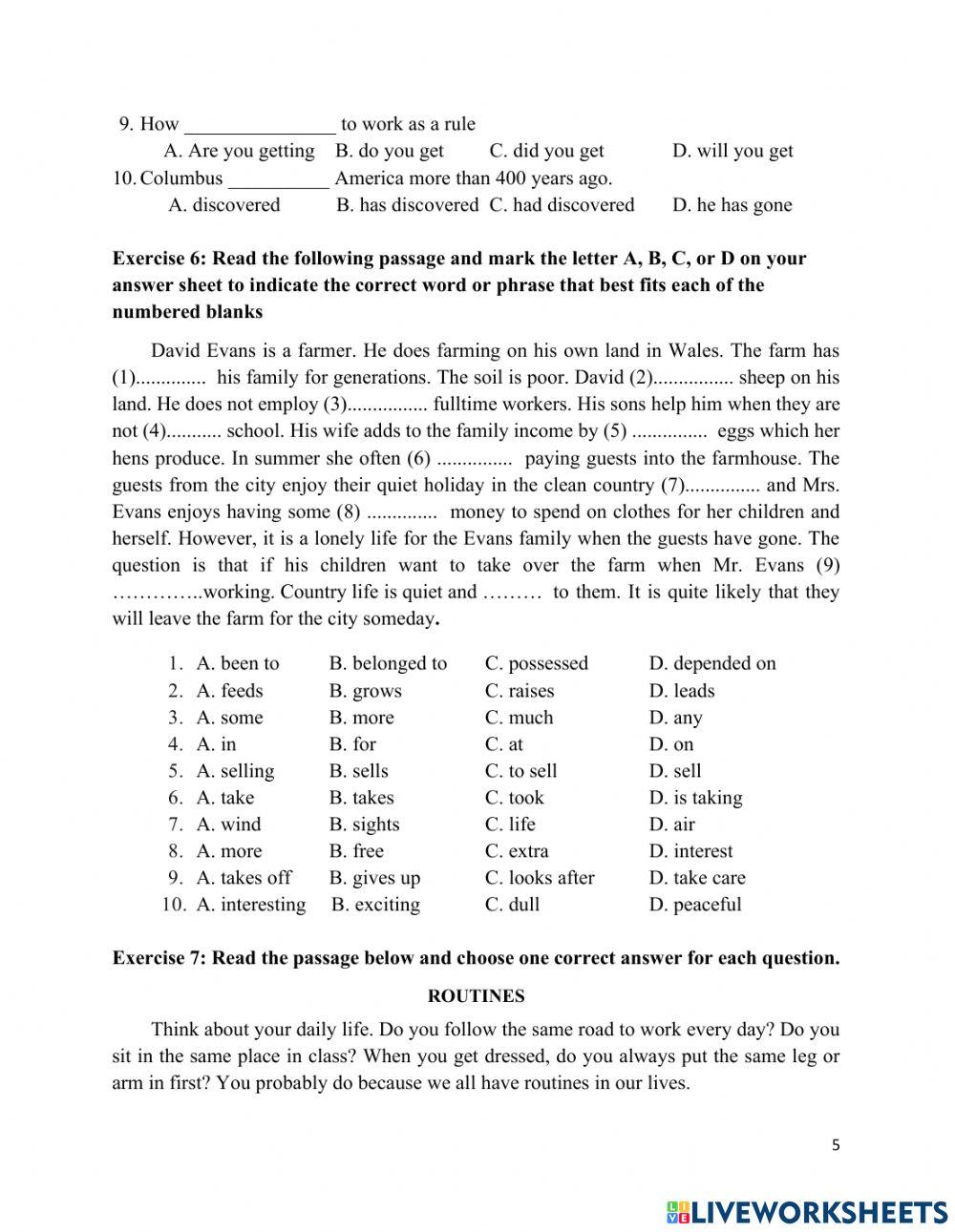 Bài tập k10 worksheet | Live Worksheets