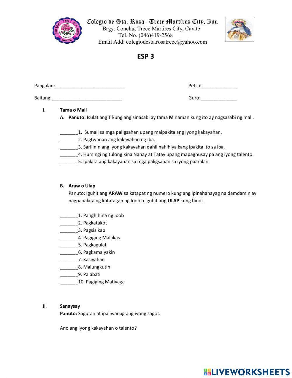 Unit Test online exercise for 3 | Live Worksheets