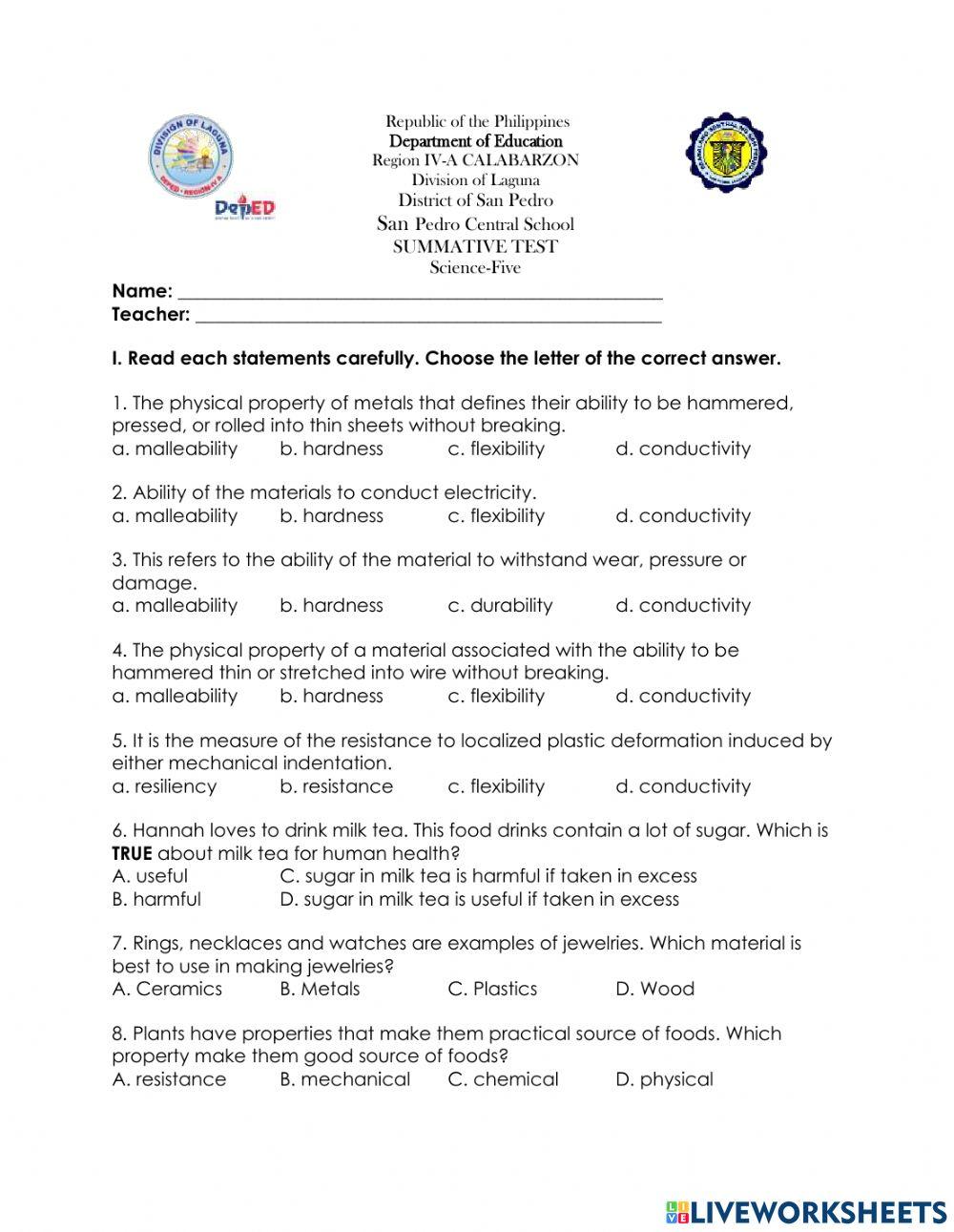 1431960 | Summative Test in Science 5 Q1 W1-2 | Asantonia 1431960 | Summative Test in Science 5 Q1 W1-2 | Asantonia
