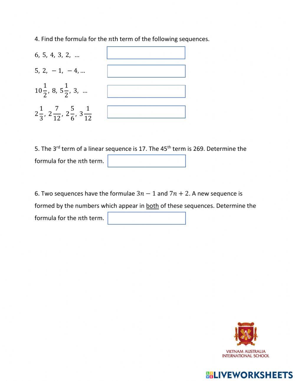 Sequence - Week 5 Grade 8 online exercise for | Live Worksheets