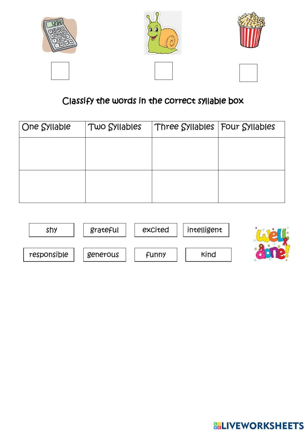 Syllables interactive activity for 3 | Live Worksheets