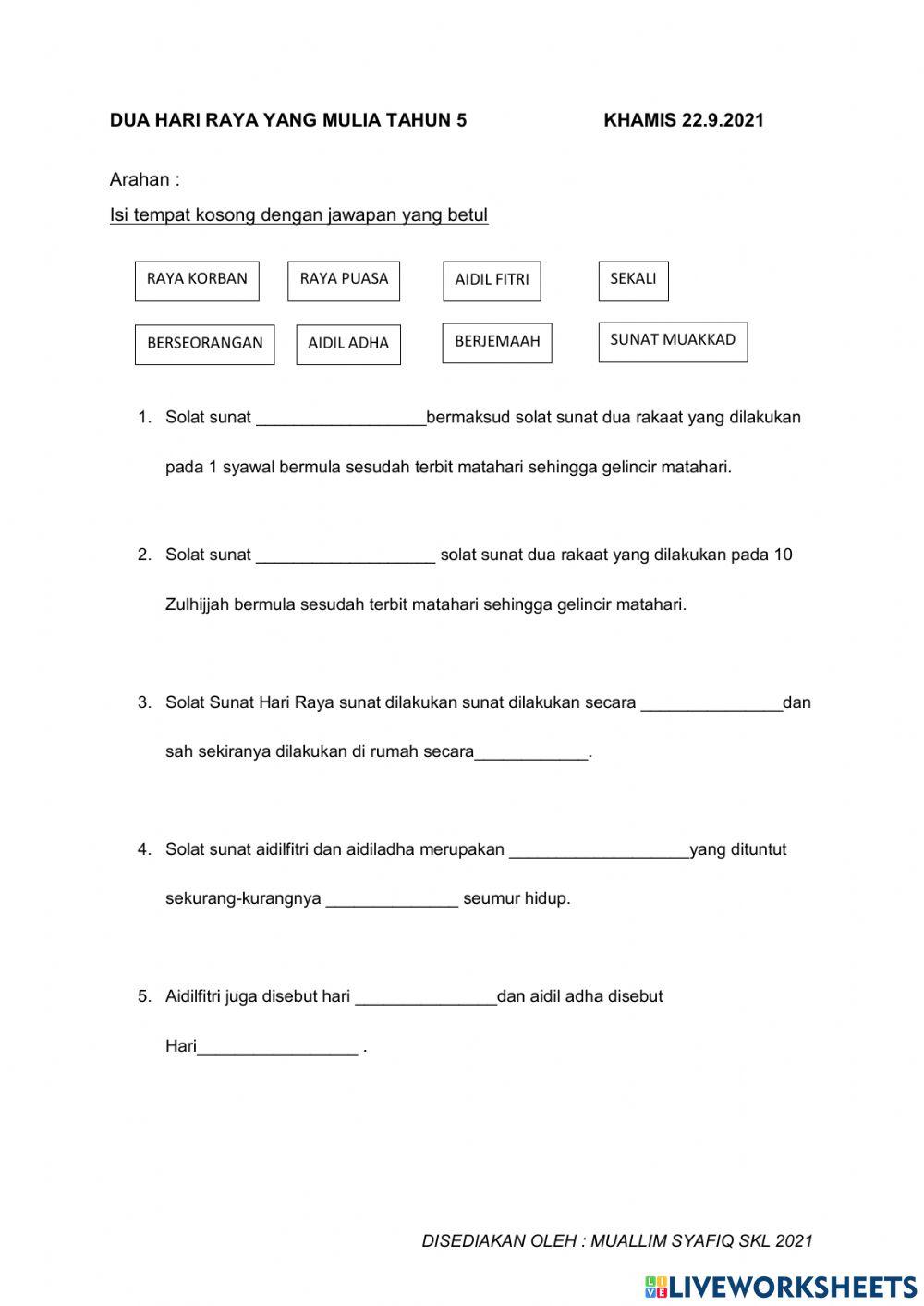 Pendidikan islam tahun 5 interactive worksheet | Live Worksheets