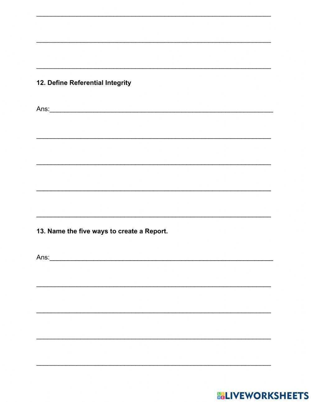 Class 10 (Ch-6 Database Management part 2) worksheet | Live Worksheets