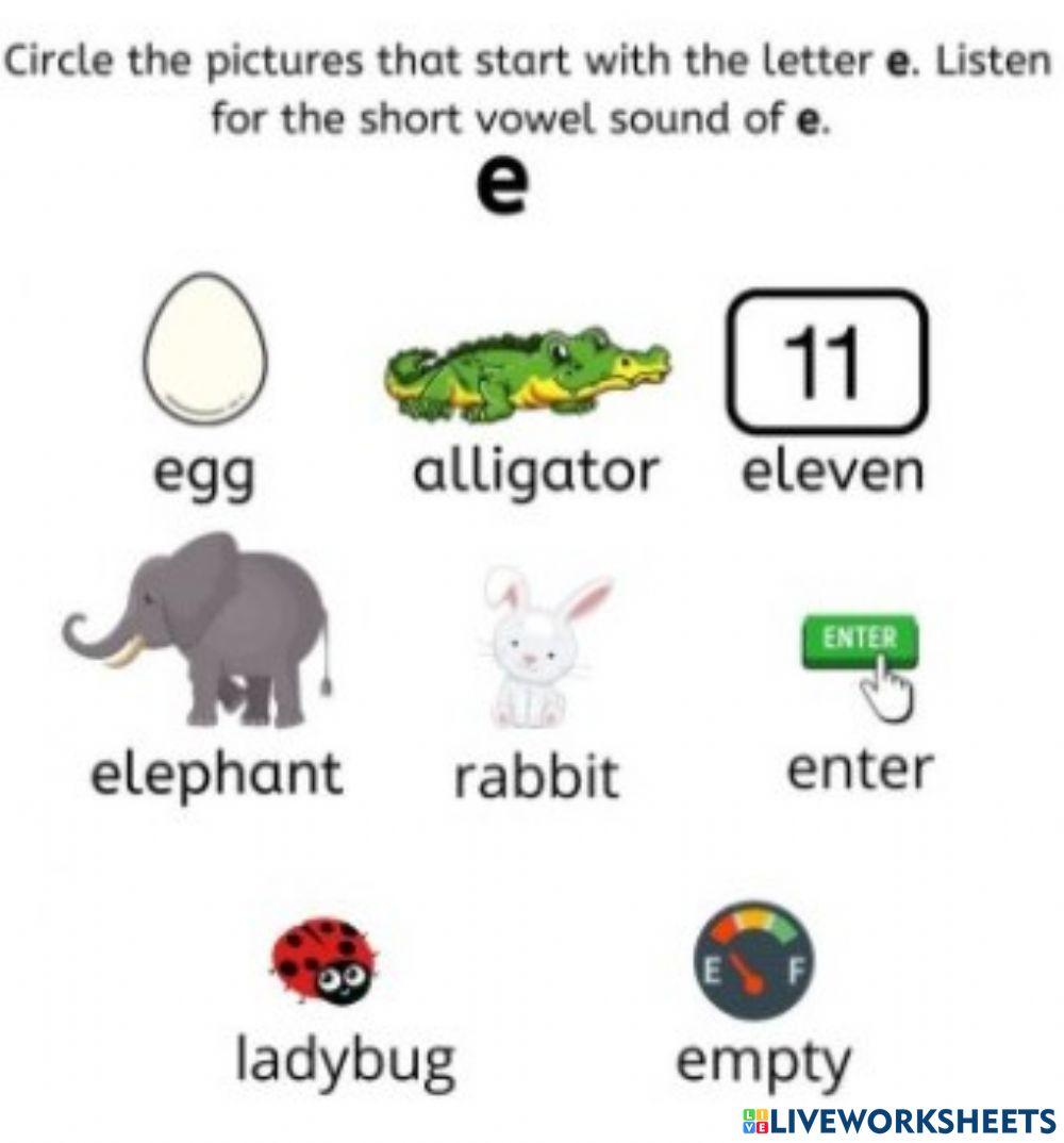 Letter Ee interactive activity | Live Worksheets
