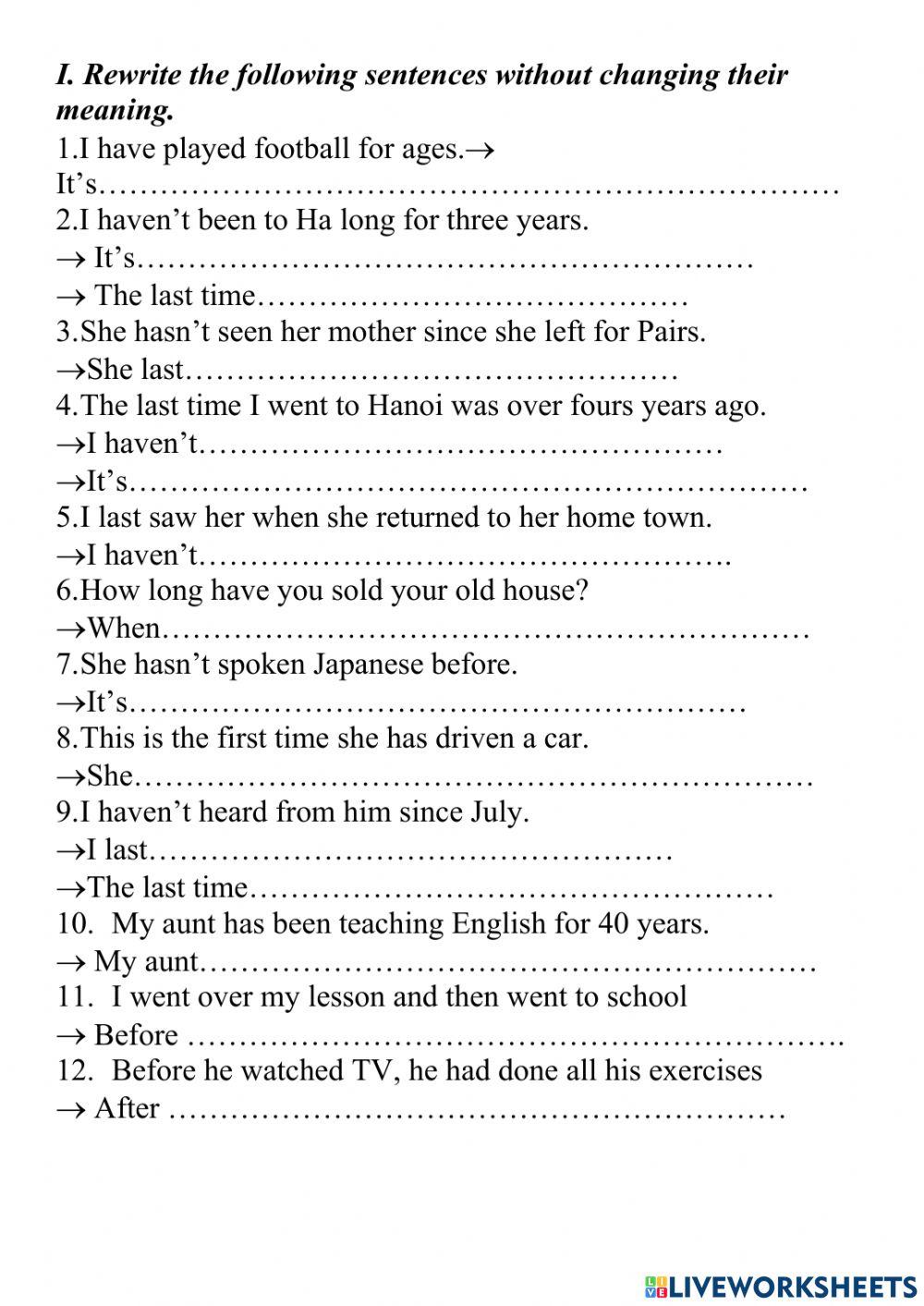 Tense transformation worksheet | Live Worksheets