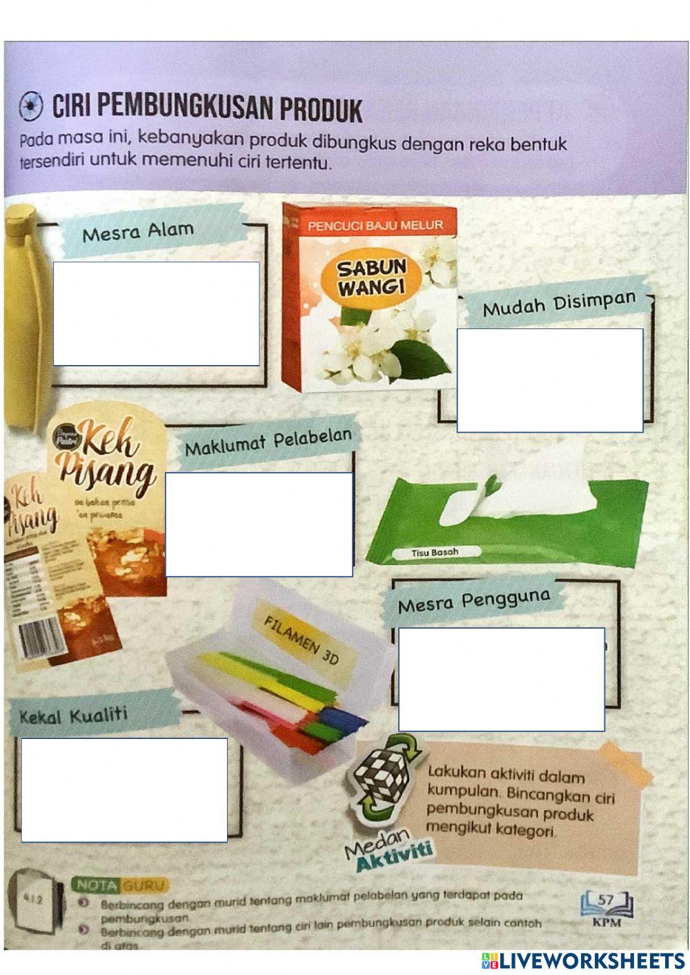 Ciri pembungkusan produk interactive worksheet | Live Worksheets