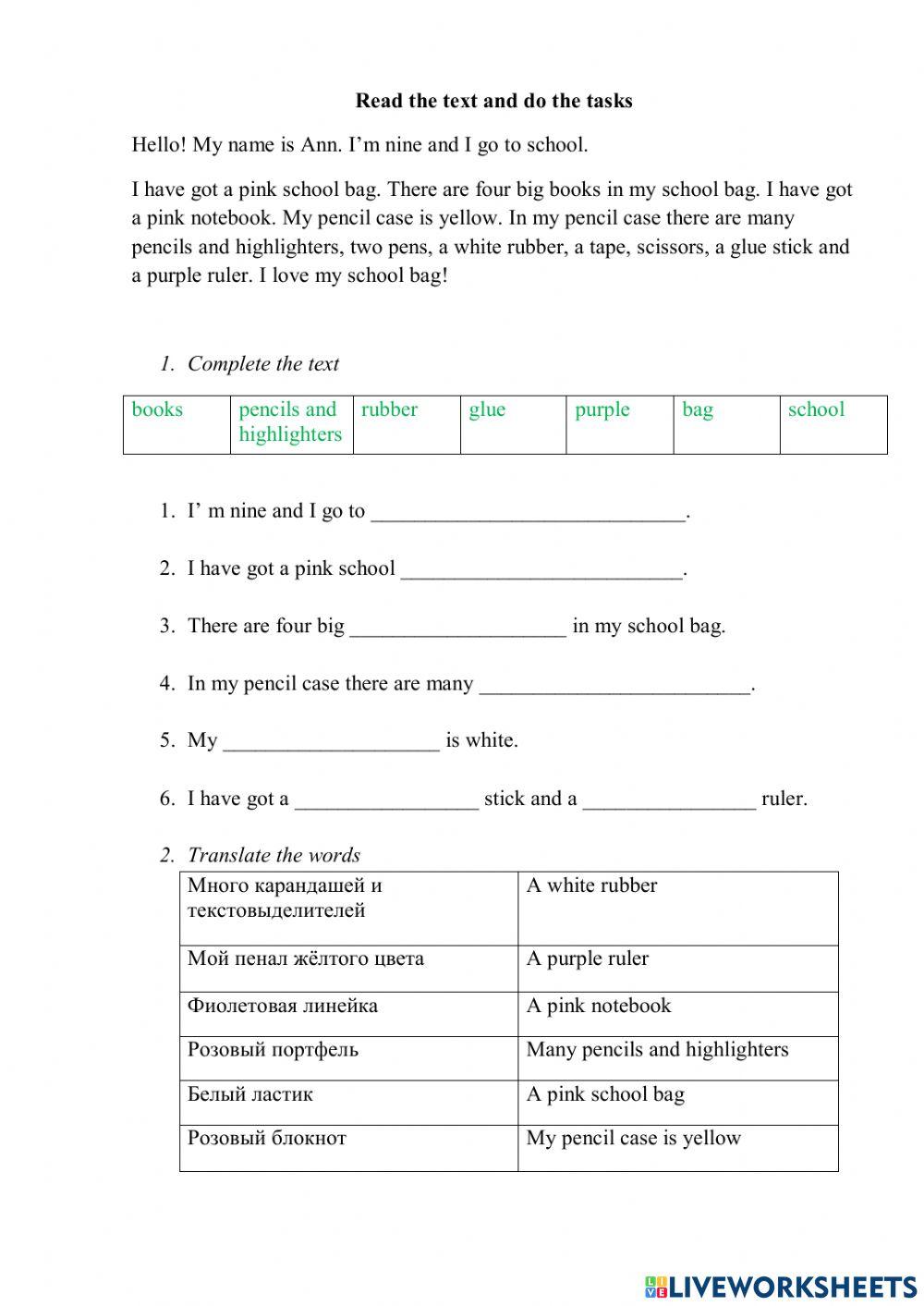 School things online exercise for Grade 2 | Live Worksheets