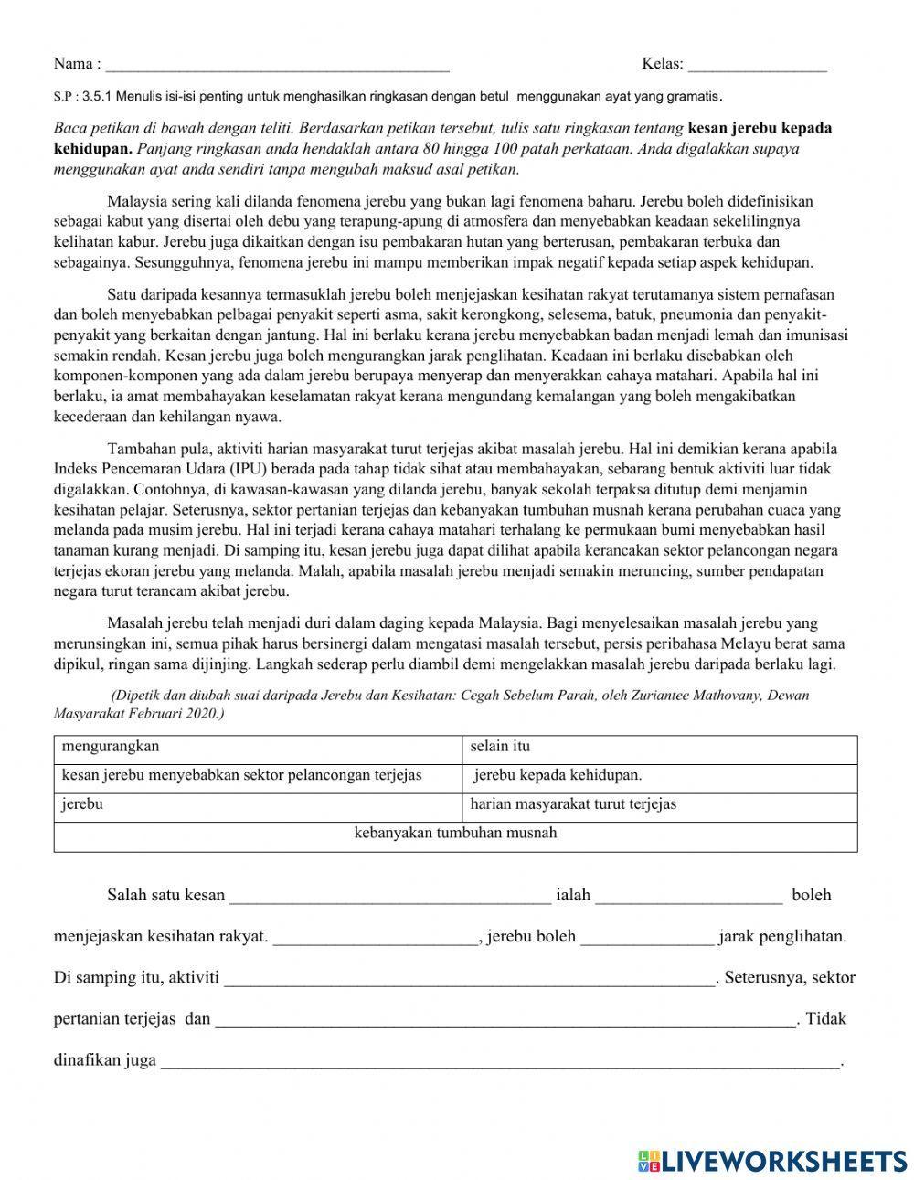 Jerebu 2202 | Hidayah1988 | Live Worksheets