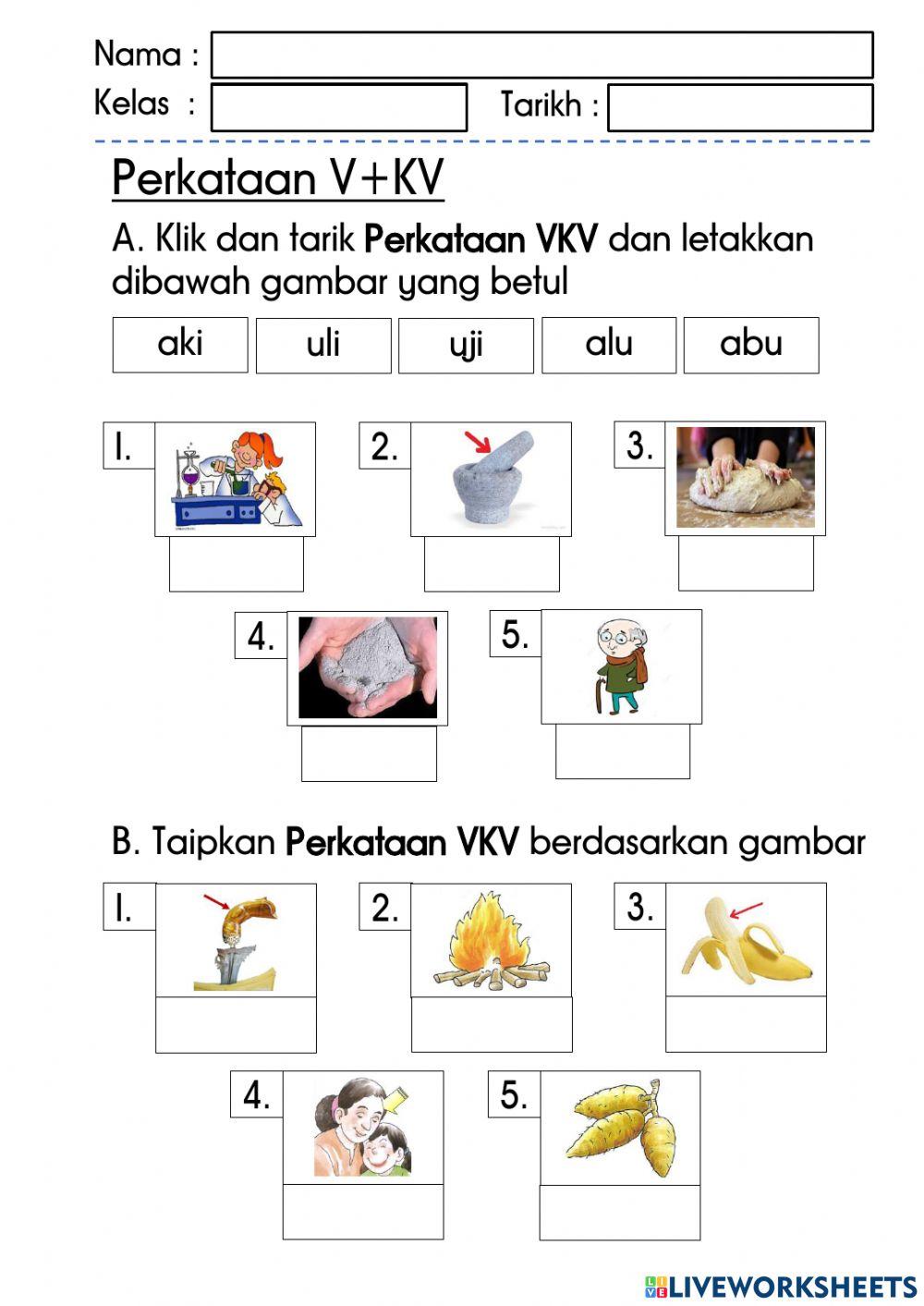 Perkataan VKV - Tulis Bahasa Melayu (BM) activity | Live Worksheets