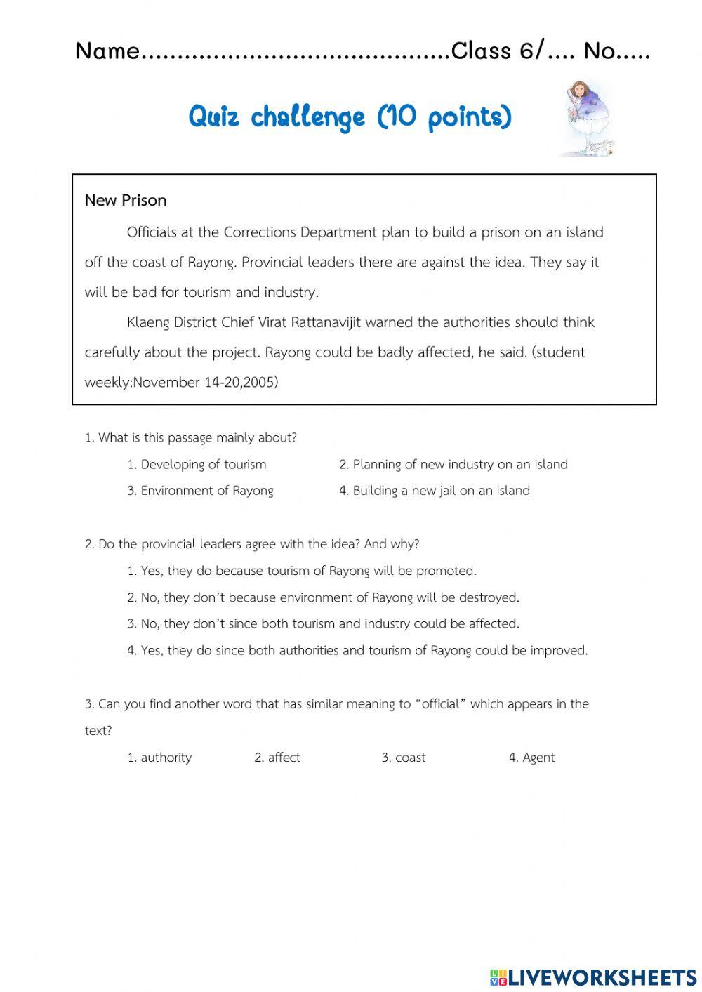 Passage reading worksheet | Live Worksheets