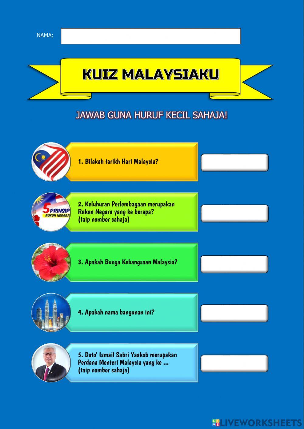 Kuiz malaysiaku worksheet | Live Worksheets