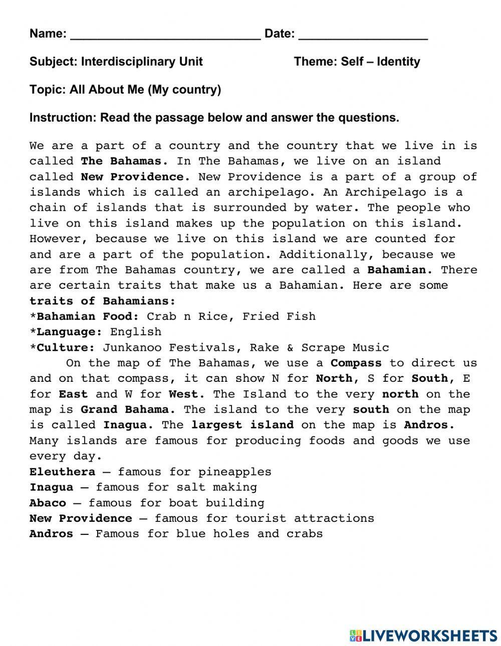 The Bahama Isla… | Free Interactive Worksheets | 1429994
