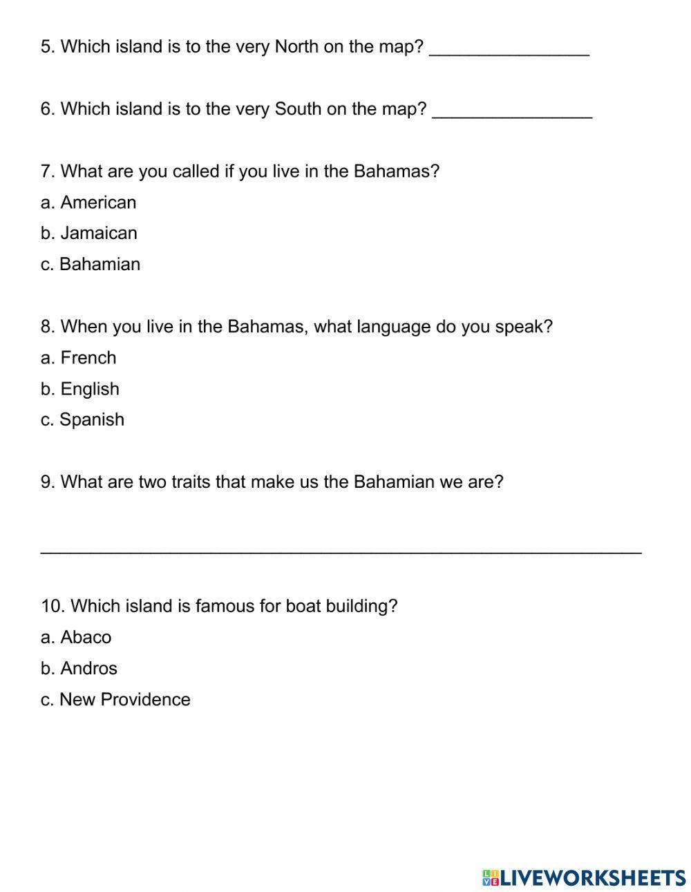 The Bahama Isla… | Free Interactive Worksheets | 1429994