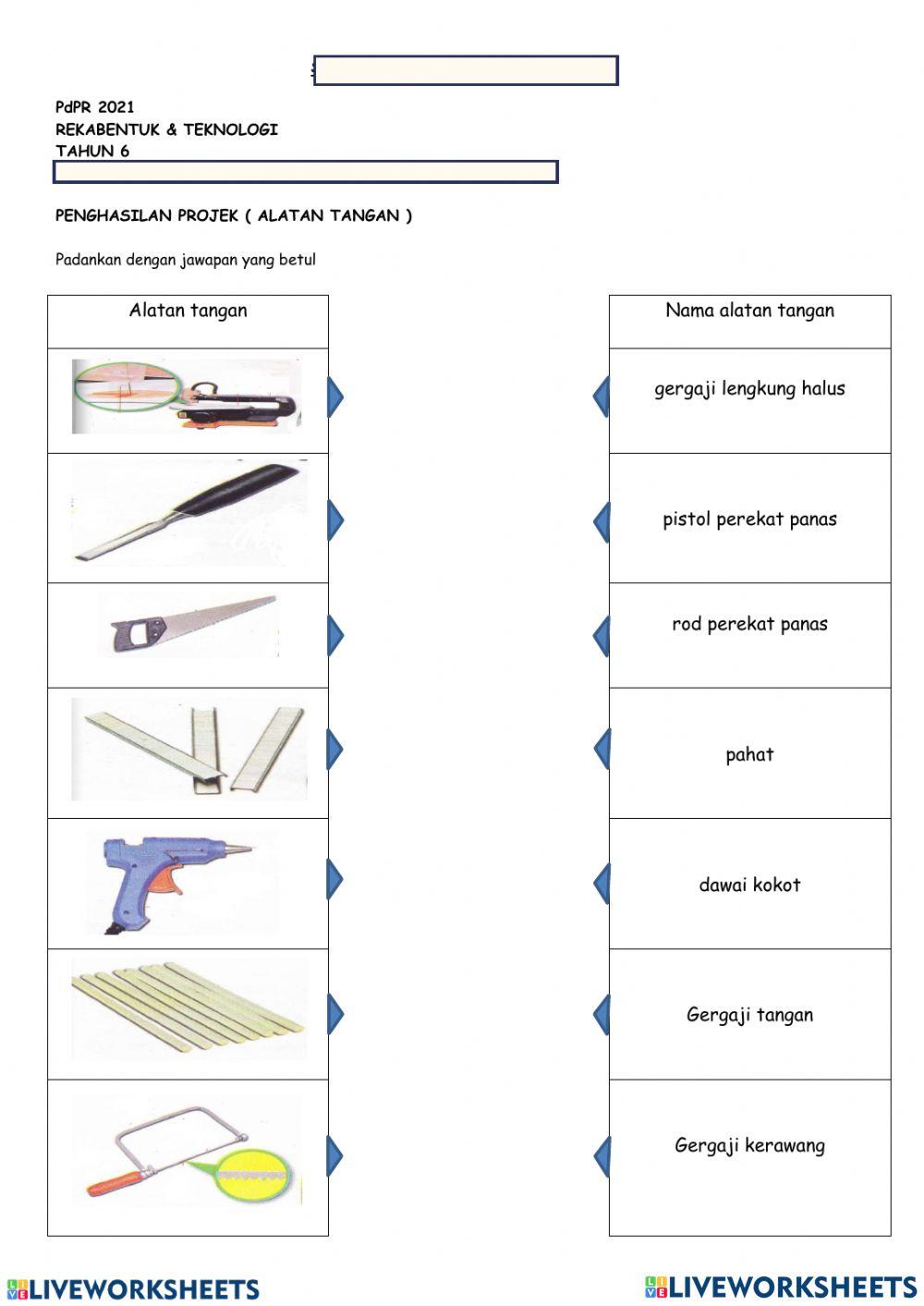 Rbt t6 alatan untuk projek worksheet | Live Worksheets