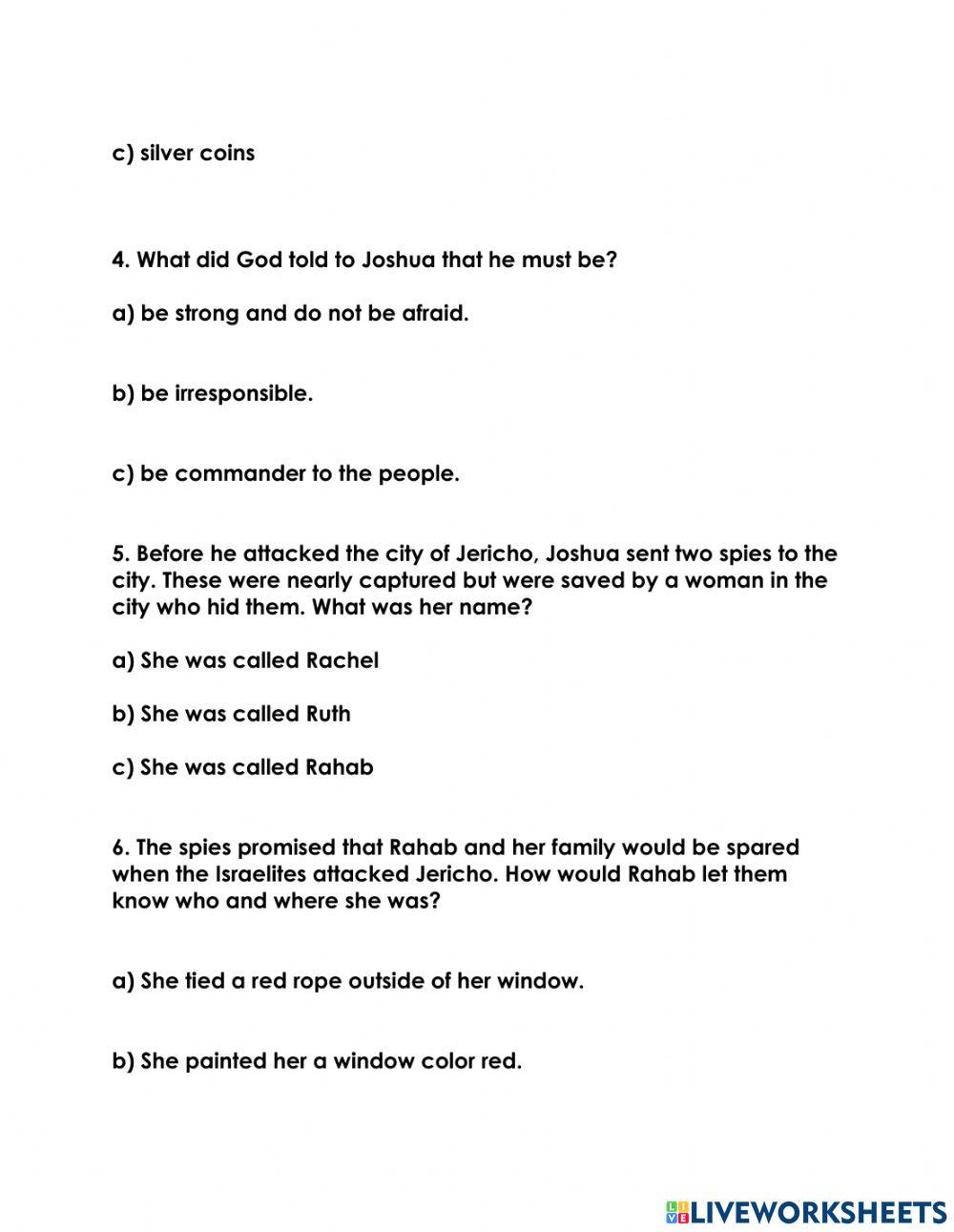 Grade 2 bible quiz no. 8 worksheet | Live Worksheets