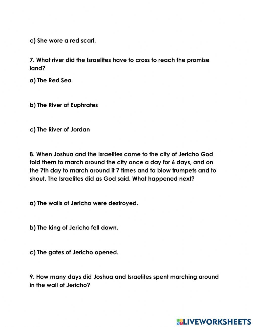 Grade 2 bible quiz no. 8 worksheet | Live Worksheets