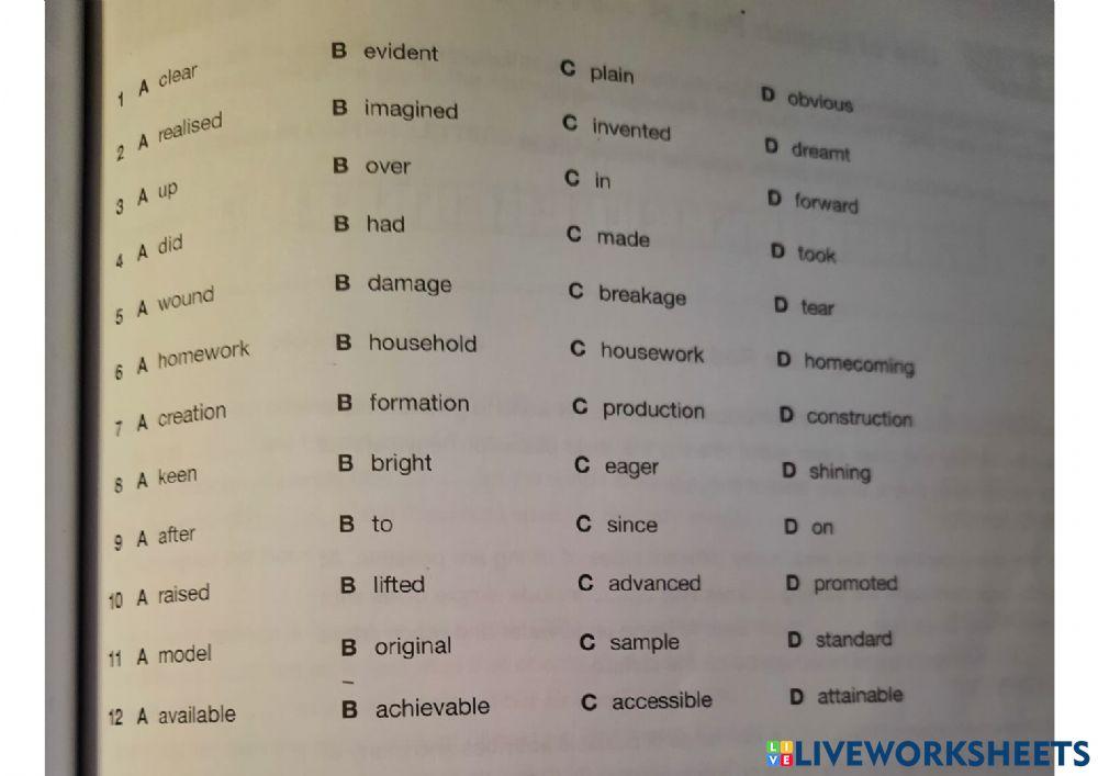 Vocabulary online exercise for USE OF ENGLISH | Live Worksheets
