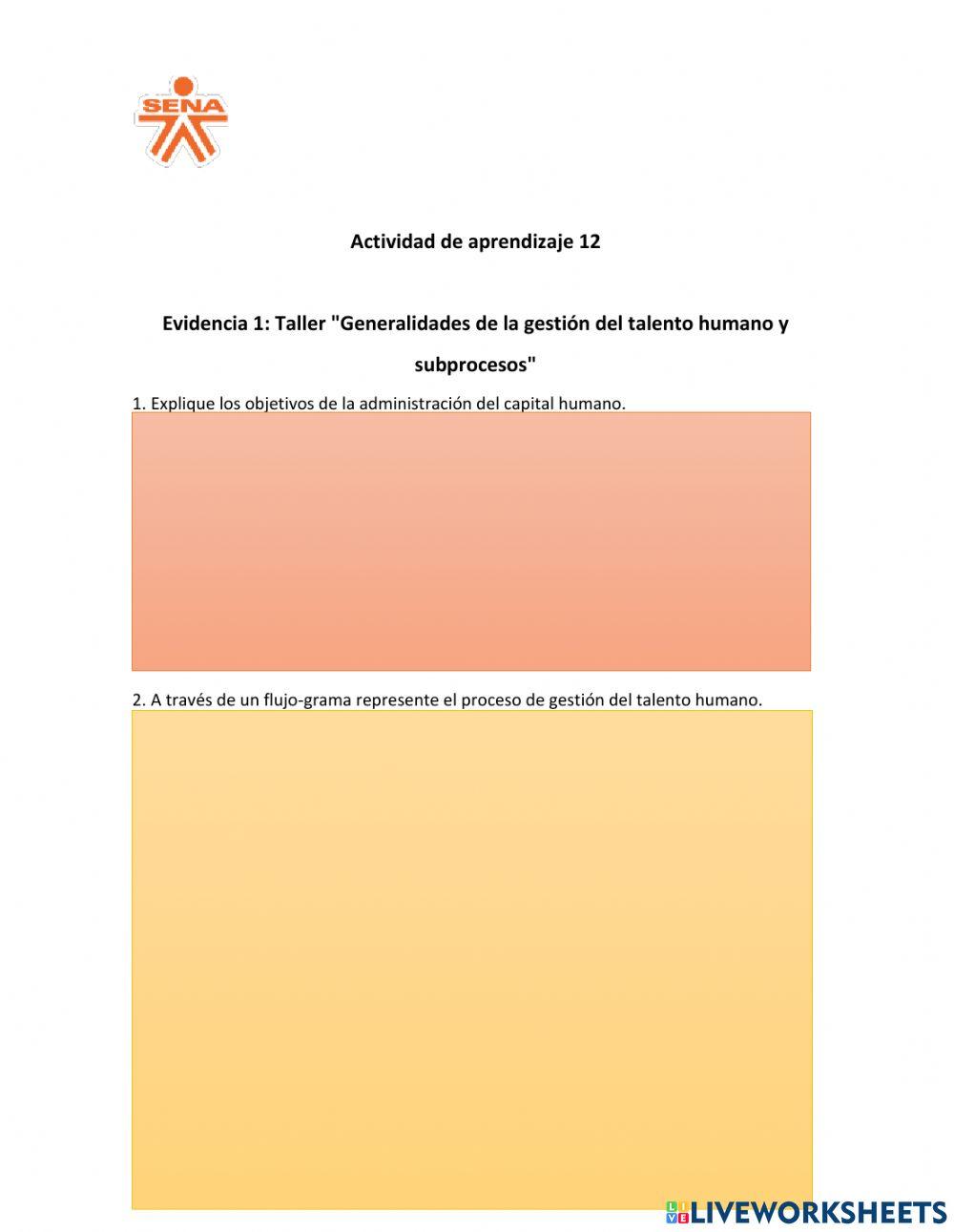 GESTIÓN DE TALENTO HUMANO ACT. AP. 12 EVIDENCIA 1 online exercise for ...