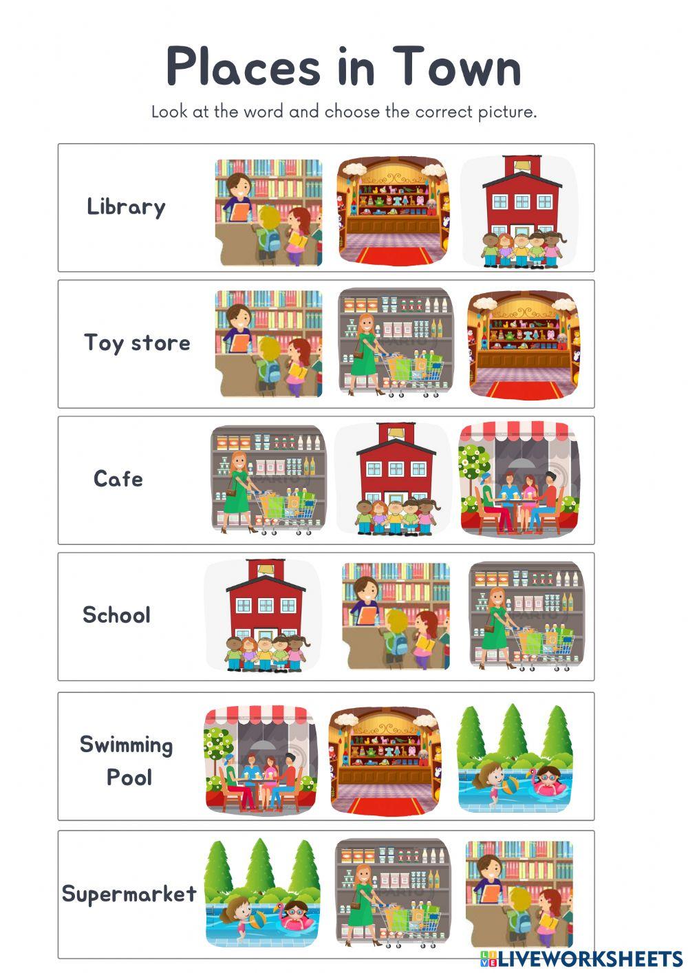 Places in town 1430876 | Maria Romero | LiveWorksheets
