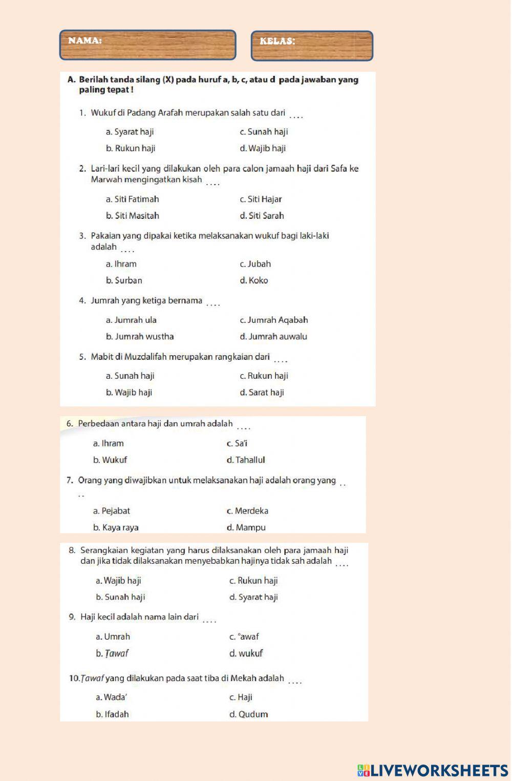 Hajj umrah worksheet | Live Worksheets