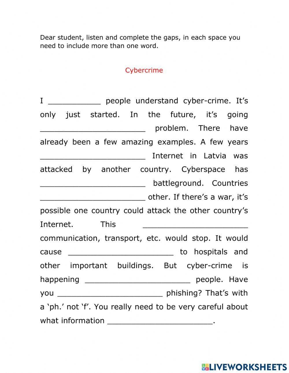 Cybercrime | Free Interactive Worksheets | 1431267
