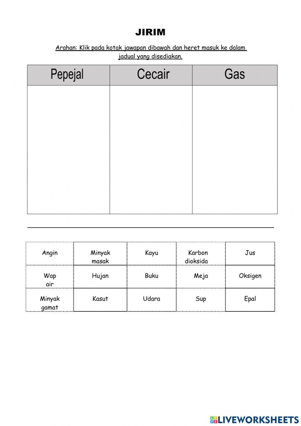 Keadaan jirim online exercise | Live Worksheets