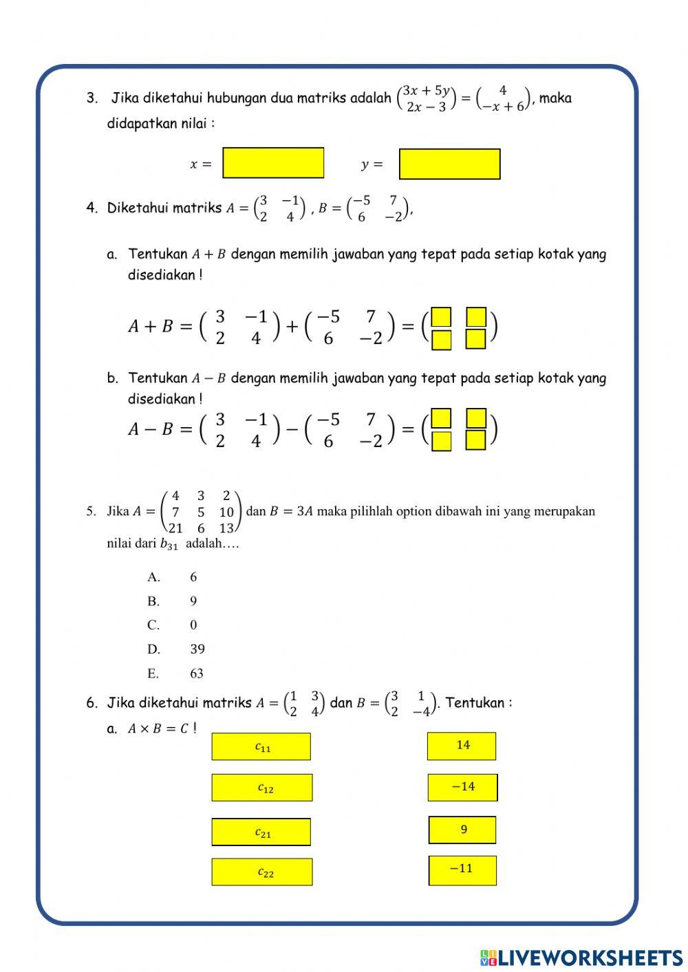 LKPD Matriks interactive exercise | Live Worksheets
