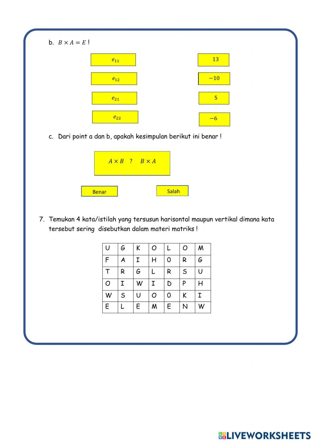 LKPD Matriks interactive exercise | Live Worksheets