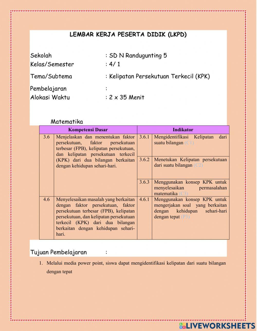 Kelipatan 1432136 | hamid_mirza | LiveWorksheets