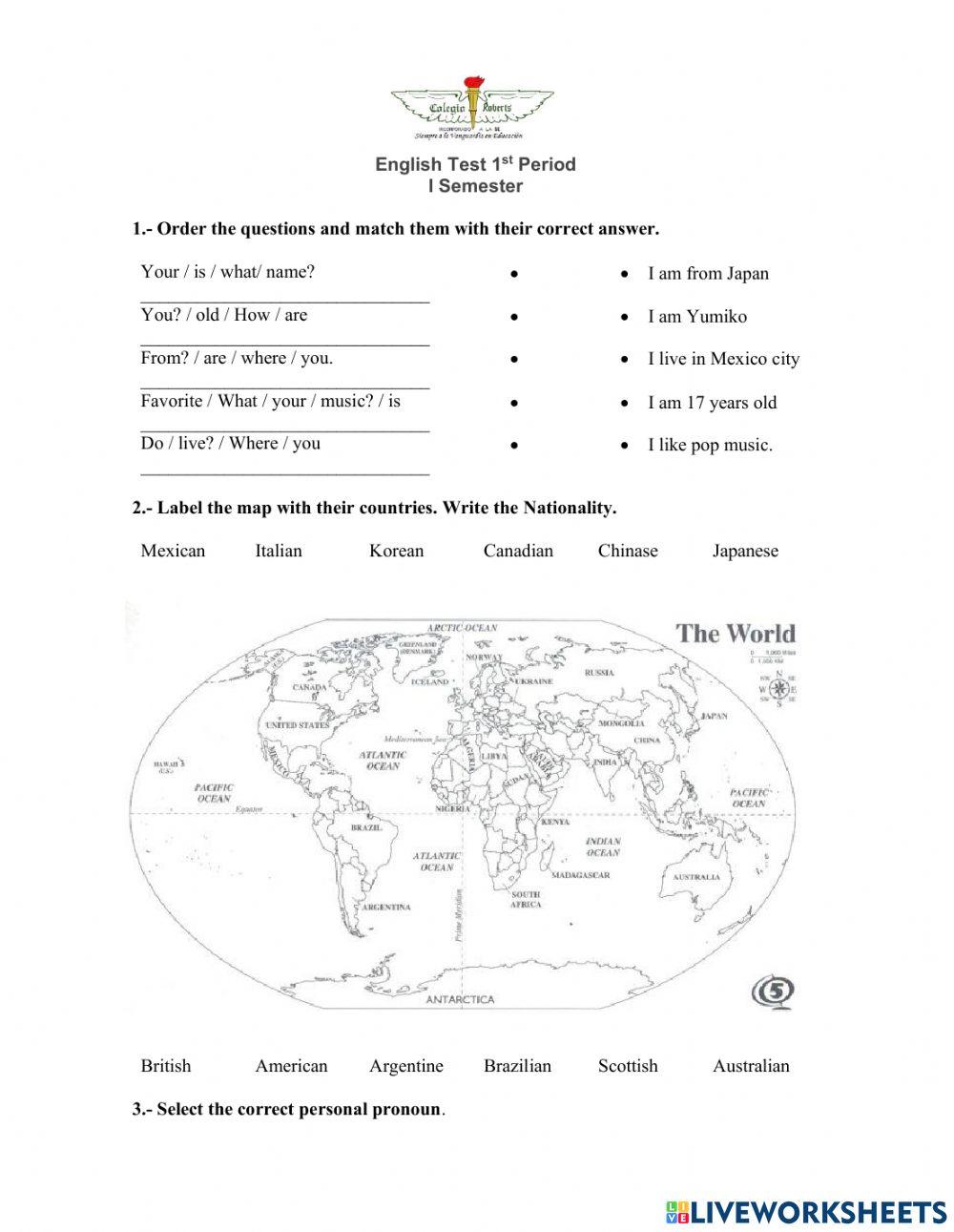 Test English 1st period worksheet | Live Worksheets