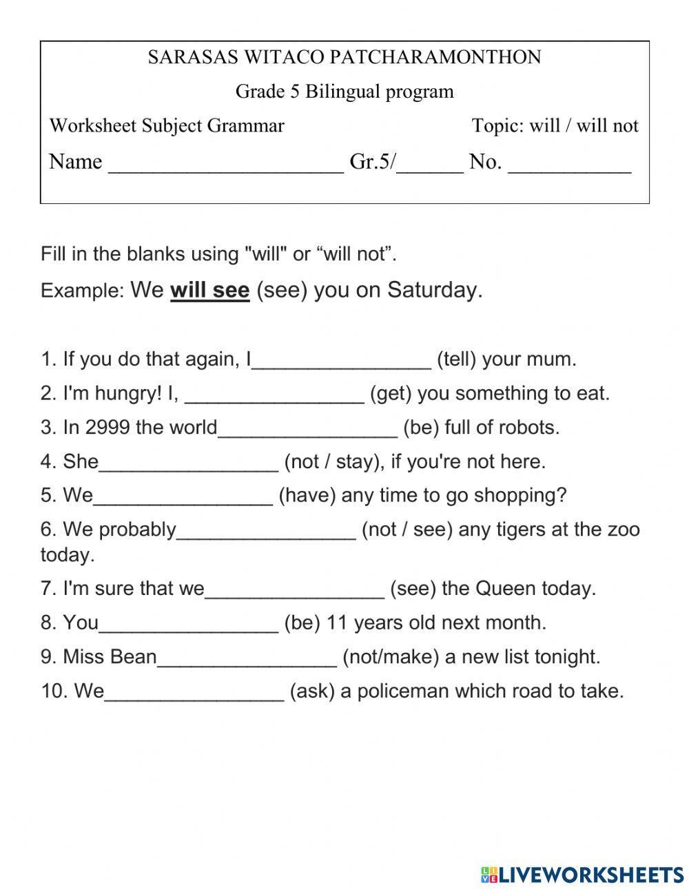 Will will not interactive worksheet | Live Worksheets