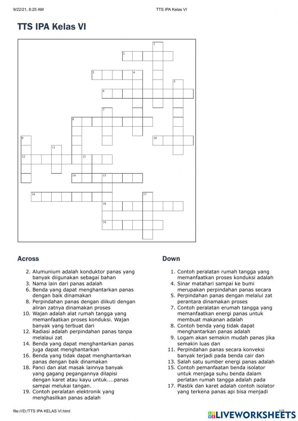 TTS IPS Kelas VI worksheet | Live Worksheets