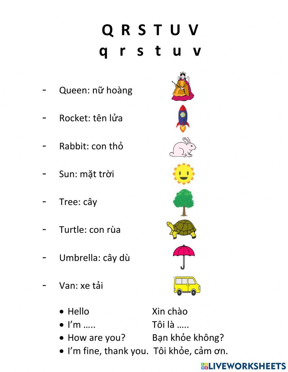 Q r s t u v worksheet | Live Worksheets