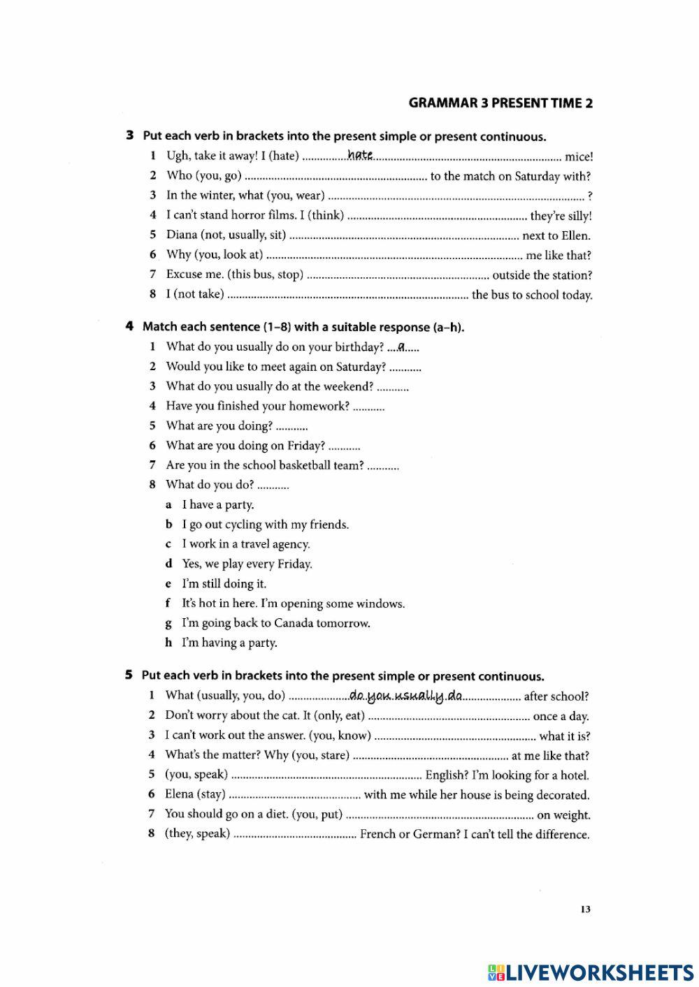 Present Tenses B2 | MLG93 | Live Worksheets