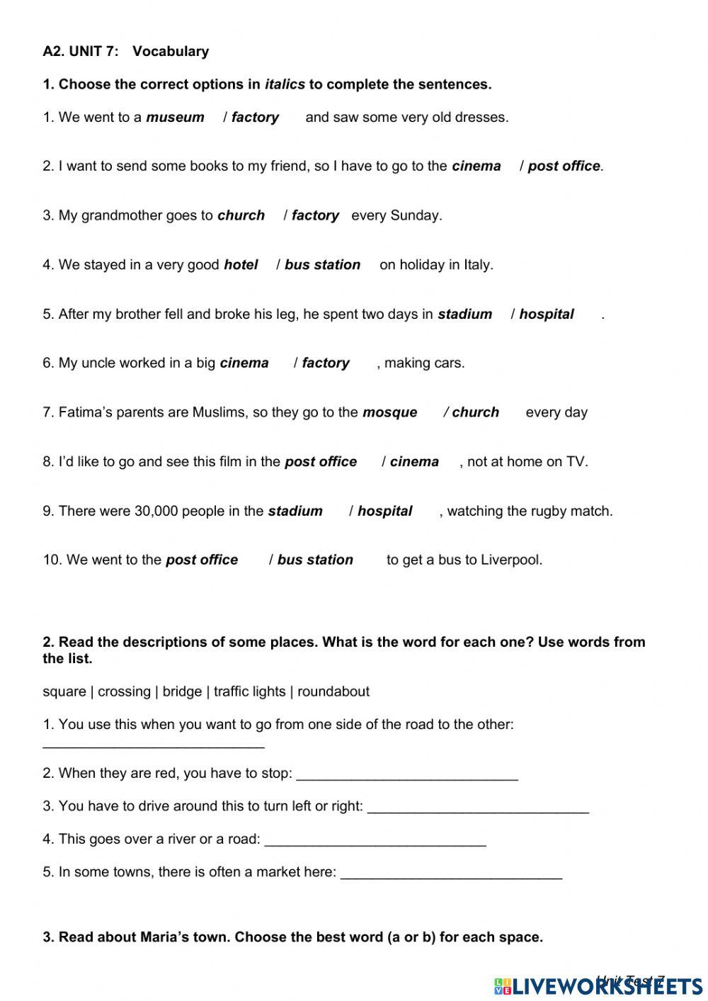 A2.u7.complete worksheet | Live Worksheets