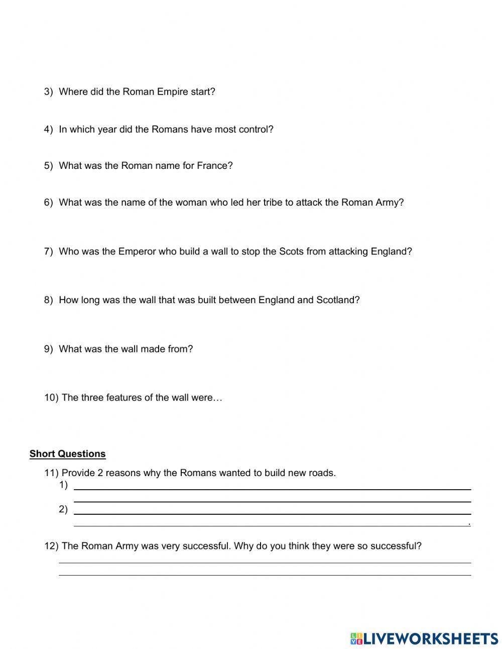Humanities Roman Quiz worksheet | Live Worksheets
