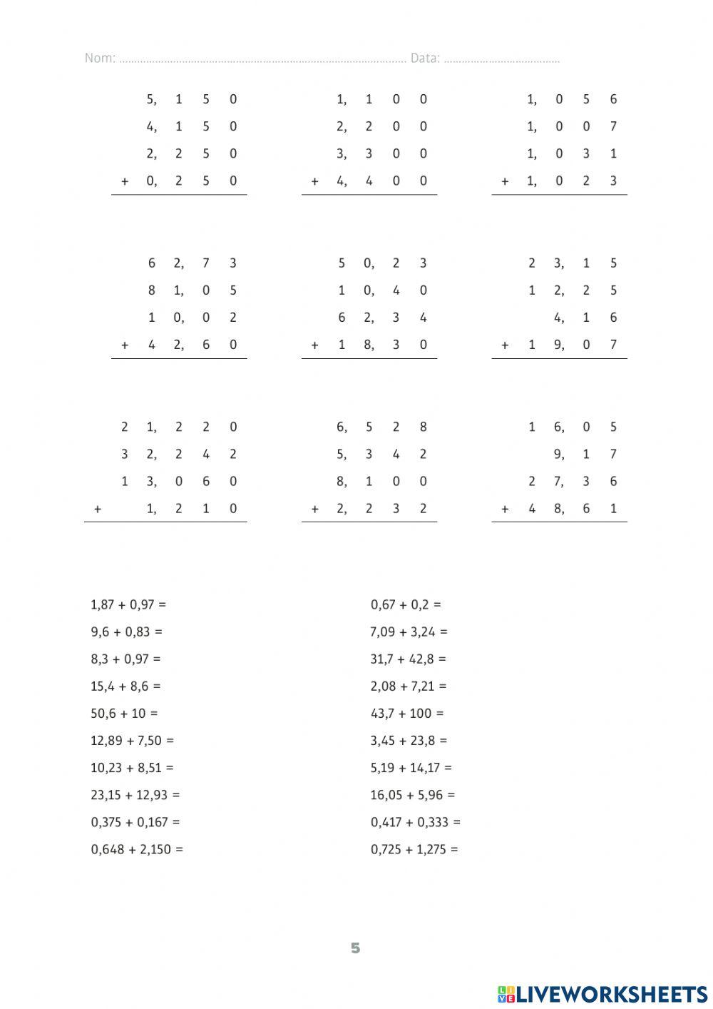 Sumes decimals 6è - 5 1435653 | Eduardo Franco Pascual