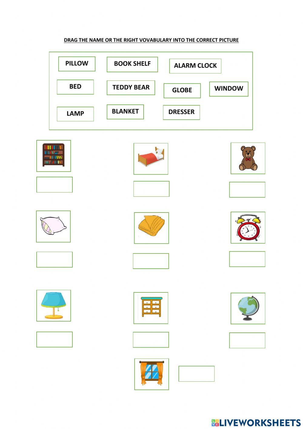 Bedroom vocabul… | Free Interactive Worksheets | 1433688