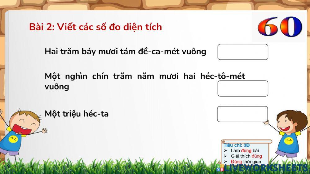 Toán Tuần 5 - Tiết 1 - Decamet vuong ... worksheet | Live Worksheets