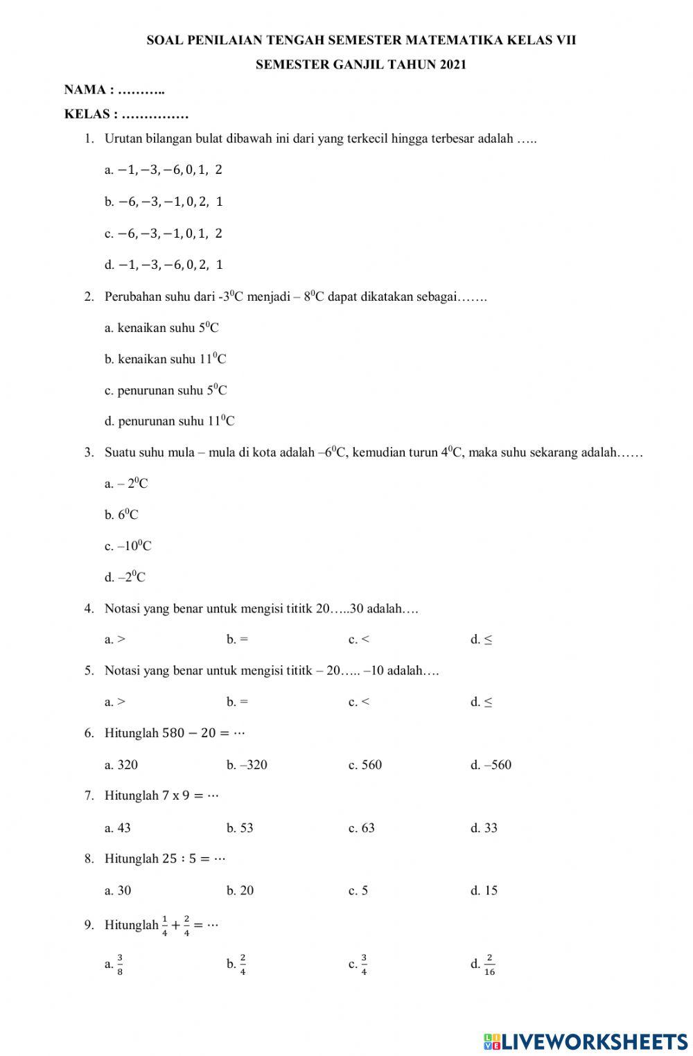 Pts SMP N 3 KROYA worksheet | Live Worksheets