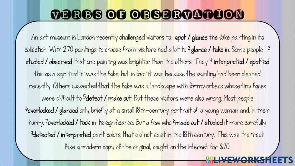 observation online activity | Live Worksheets
